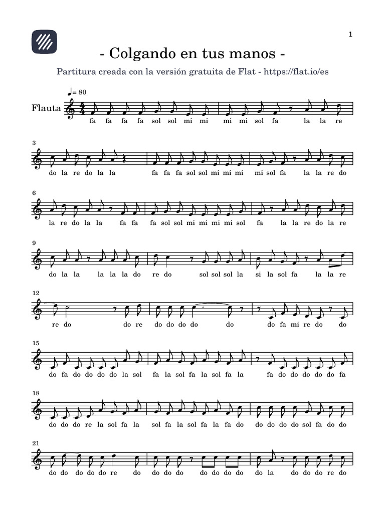 _- Colgando en tus manos - partitura de creacion propia | PDF