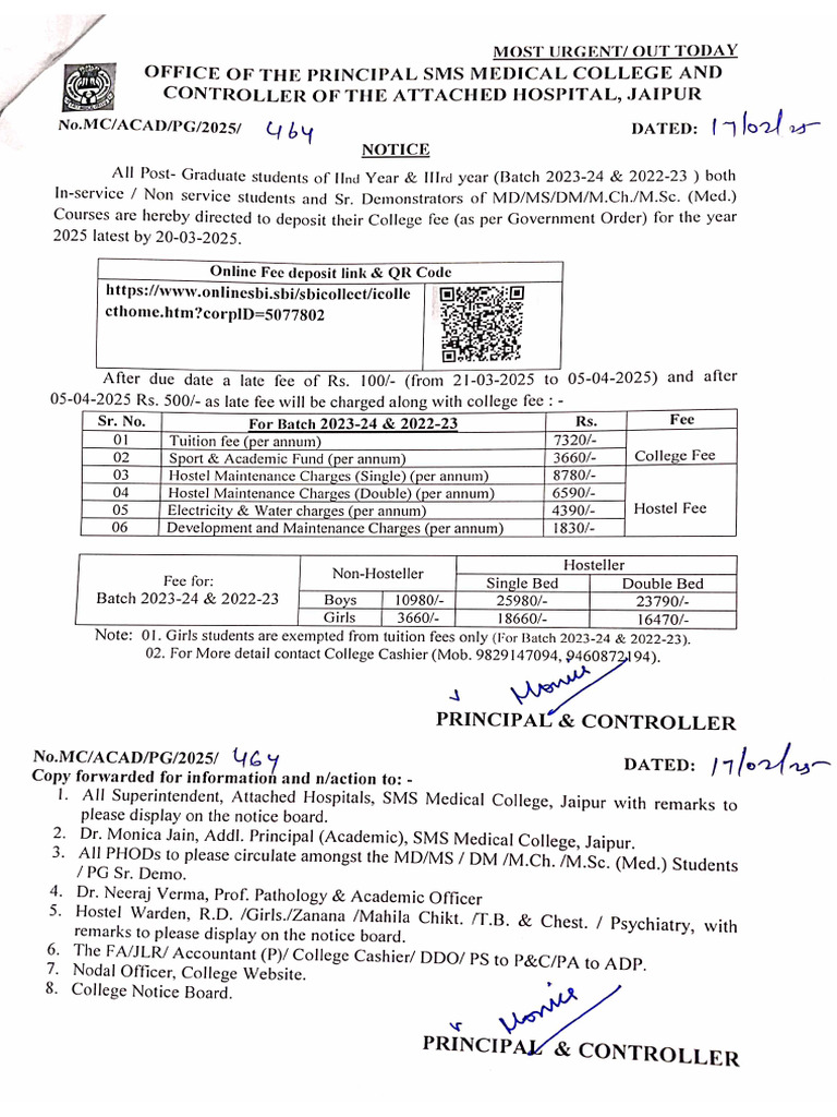 Fees For PG Resident | PDF