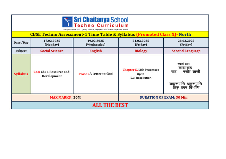 CBSE Class X Techno Assessment Timetable | PDF