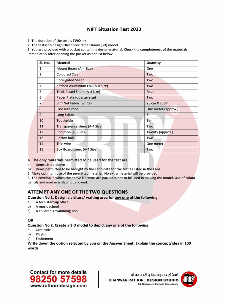 Nift Situation Test 2023 | PDF