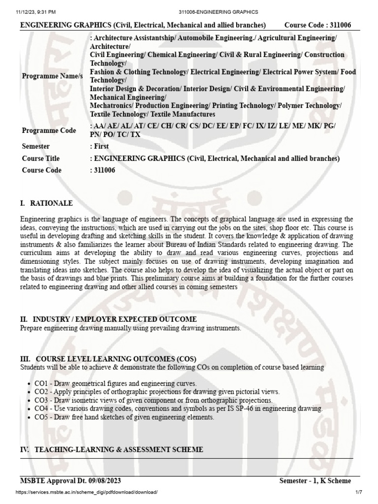 Engineering Graphics Egr Msbtepdf | PDF | Engineering | Geometry