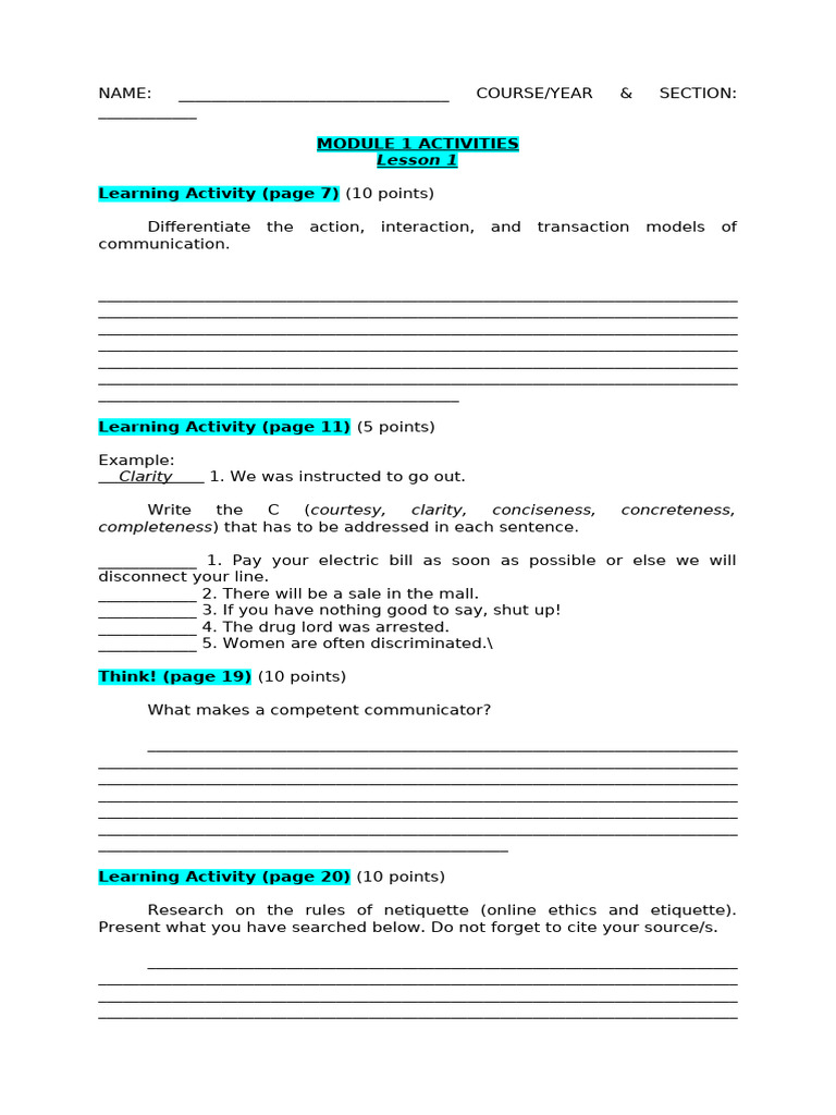 Module 1 Learning Activities and Summative Test GECC 102 | PDF ...