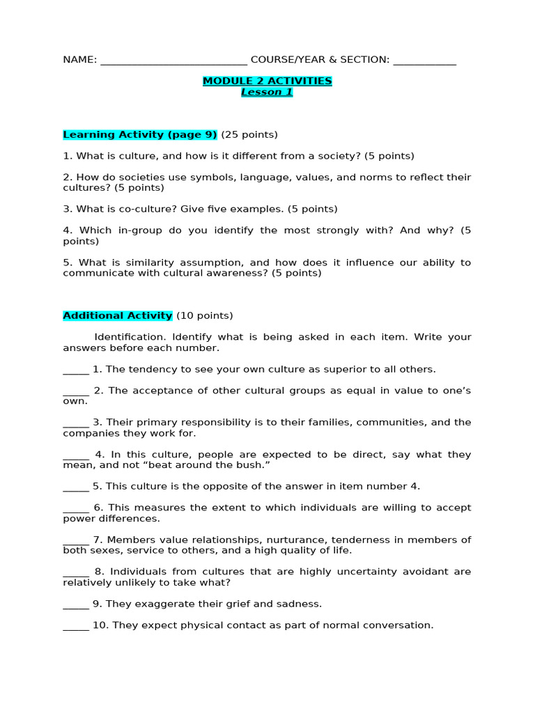 Module 2 Learning Activities and Summative Test GECC 102 | PDF ...