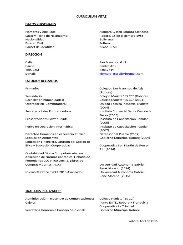 Curriculum Vitae - Xiomara | PDF