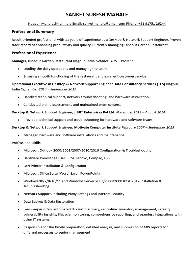 Dinesh Mahale: MCP Certified Professional | PDF | Computer Network | Technical Support