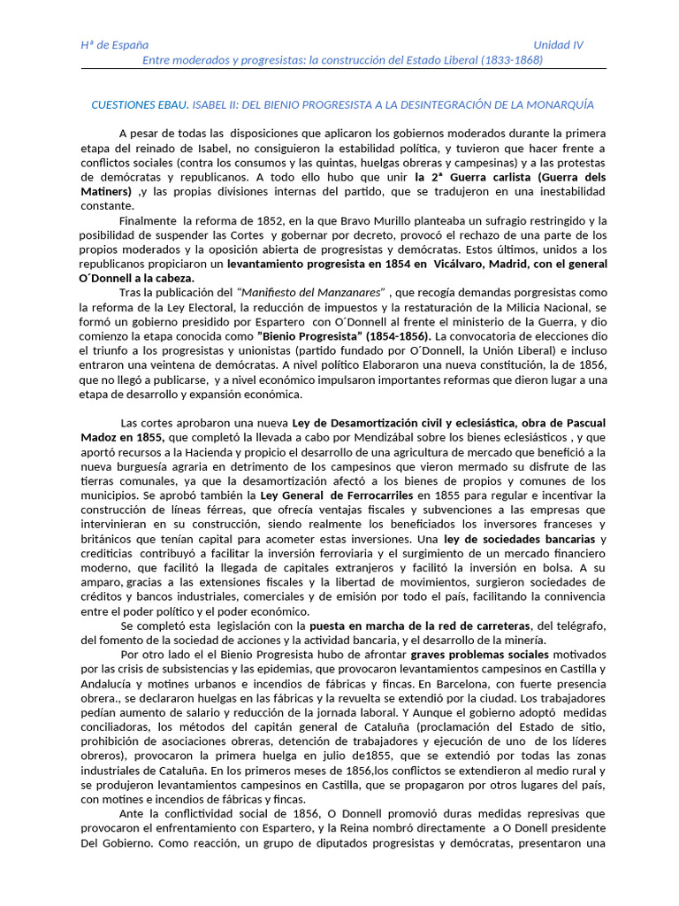 Bienio Progresista | PDF | España