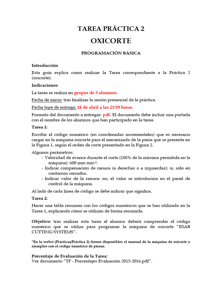 TF - Tarea Oxicorte 2015-2016 (Resuelta) | PDF