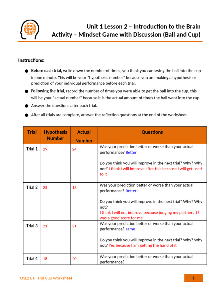 Brain Intro: Mindset Game Worksheet | PDF | Mindset | Learning