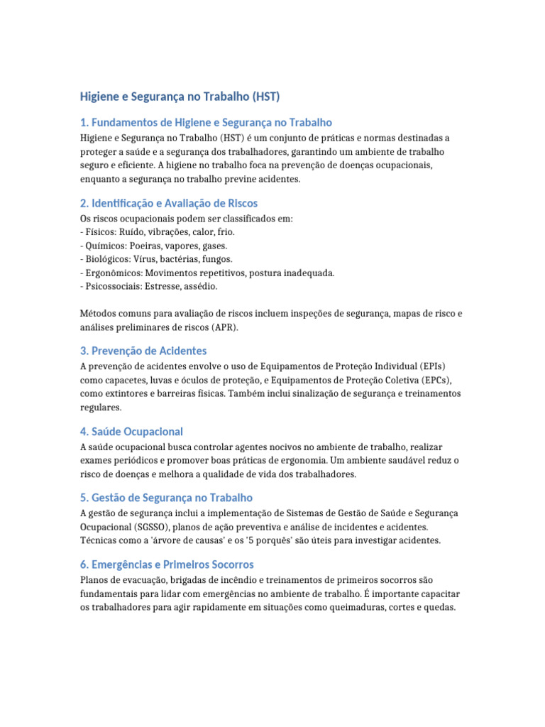 Higiene e Segurança no Trabalho: Guia Completo | PDF