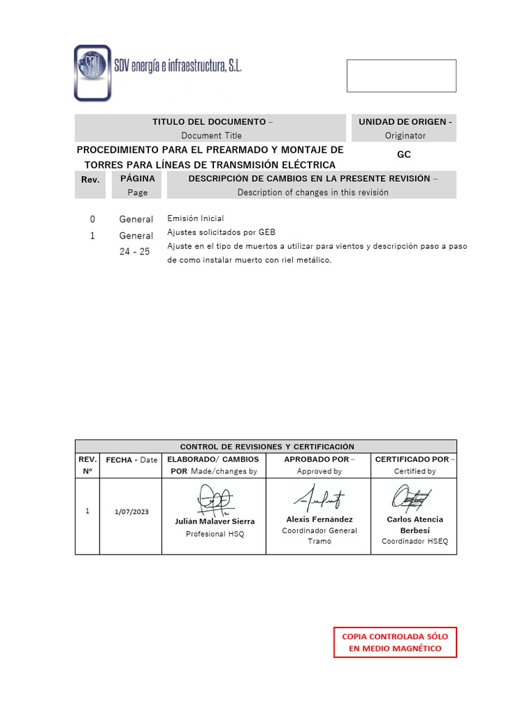SDV-P-127-GC-SCOL-056 PROCEDIMIENTO PARA EL PREARMADO Y MONTAJE DE TORRES Rev. 1 | PDF ...