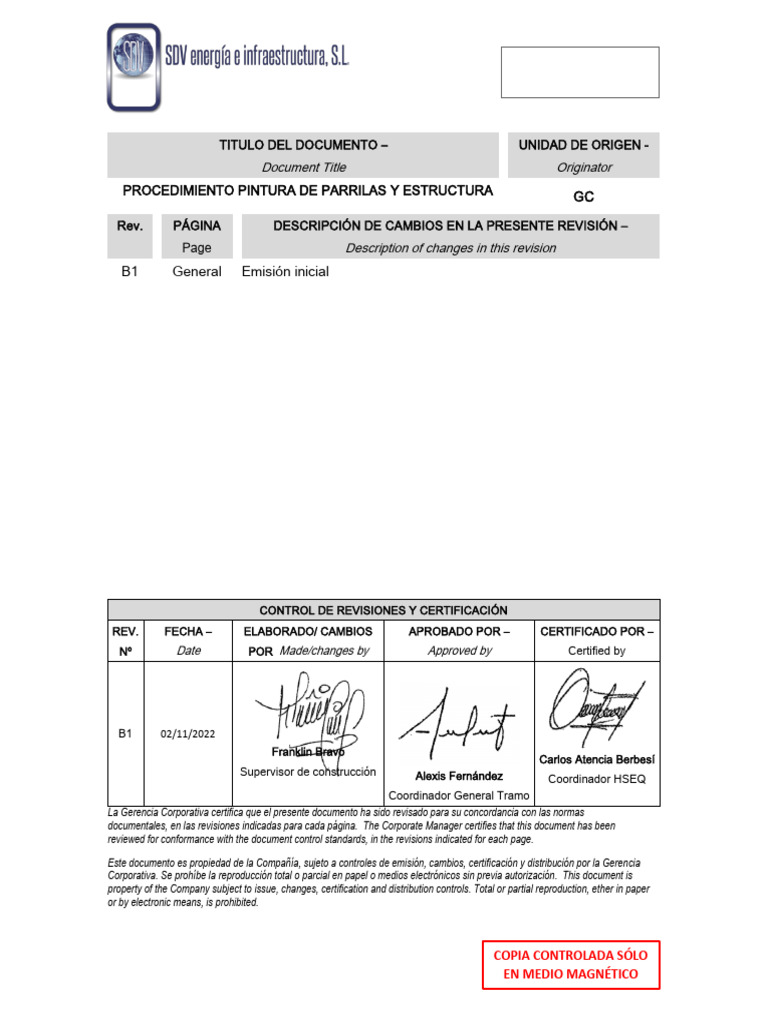 SDV-P-128-GC-SCOL-056 PROCEDIMIENTO PINTURA DE PARRILLAS Y ESTRUCTURA Rev B1 | PDF | Pintar ...