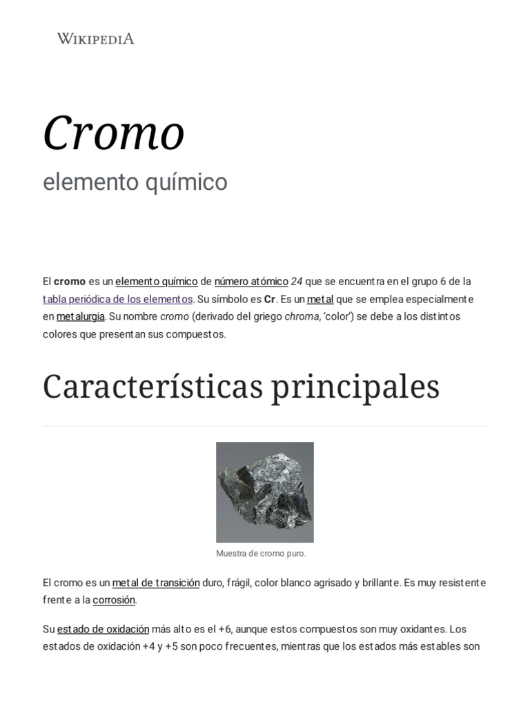 Propiedades y aplicaciones del cromo | PDF | Cromo | Química