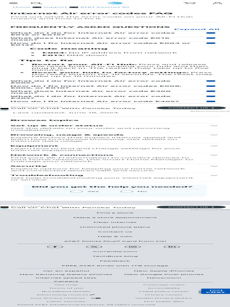 Fix Internet Air Error Codes - AT&T Internet Customer Support | PDF | Internet | At&T Mobility