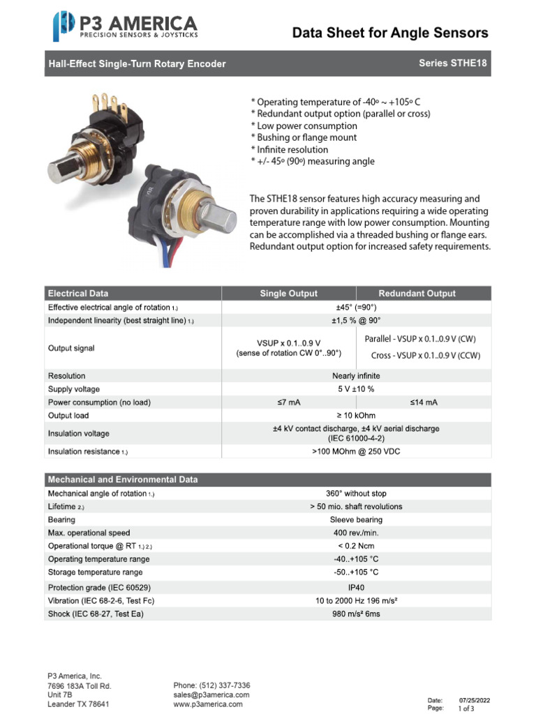 STHE18 Angle Sensor Data Sheet | PDF | Tools | Measuring Instrument