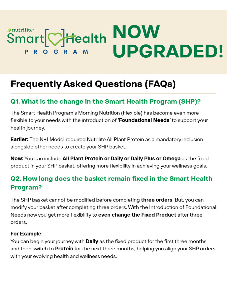 Smart Health Program Morning Nutrition (Flexible) - FAQs | PDF