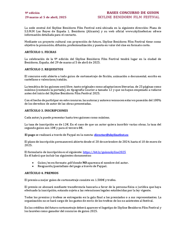 Bases 9 Skyline Concurso de Guion CAS 25 | PDF