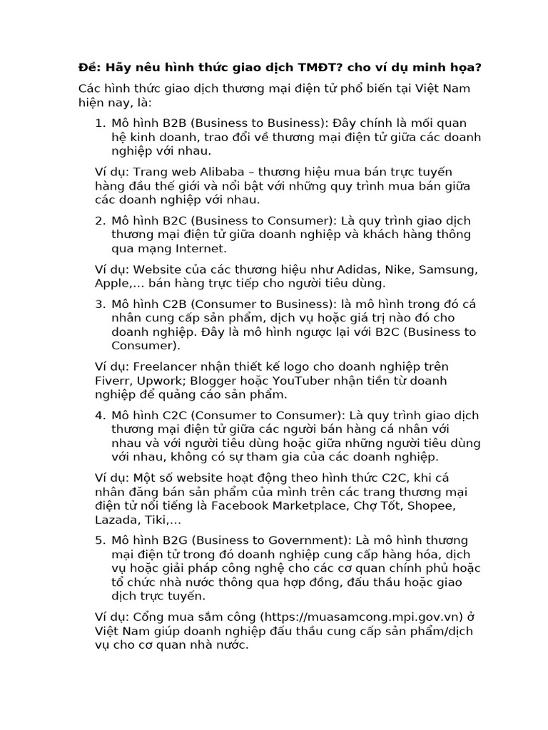 Hình Thức Giao Dịch TMDT | PDF