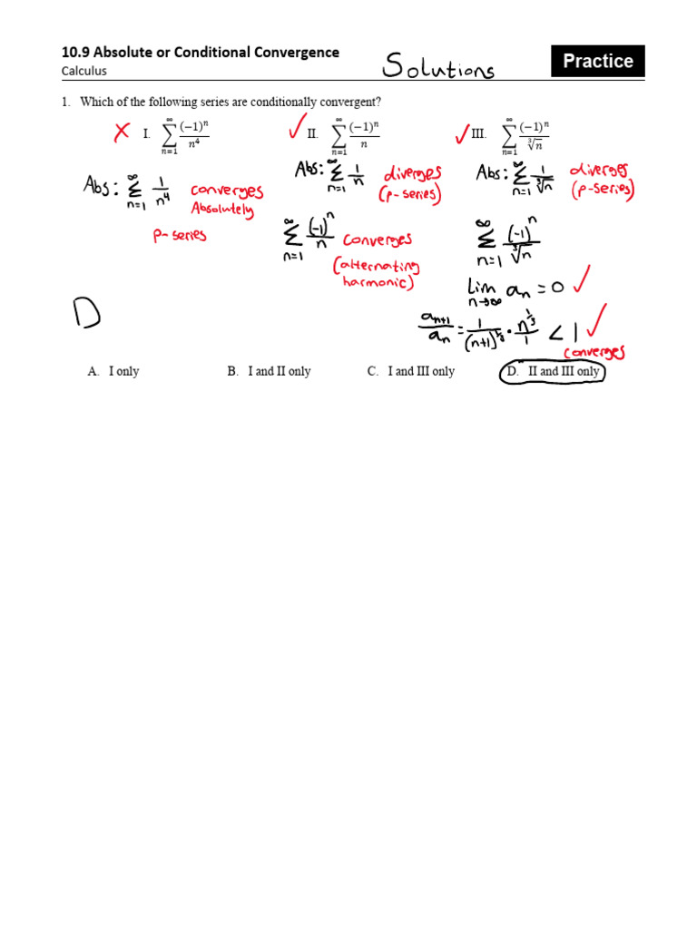 Solutions - 10.9 Absolute or Conditional Convergence | PDF ...
