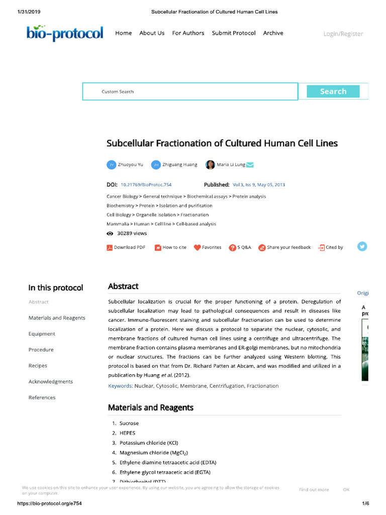 Subcellular Fractionation of Cultured Human Cell Lines (2013) | PDF