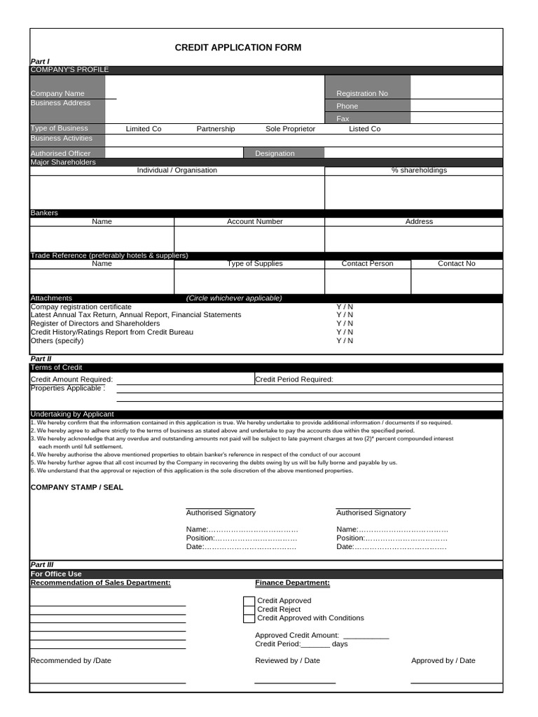 Credit Application Form | PDF | Credit | Finance & Money Management