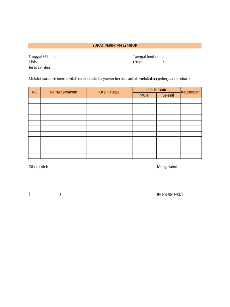 Surat Perintah Lembur | PDF
