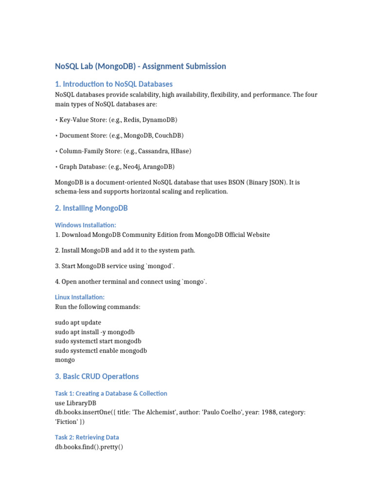 NoSQL_Lab_MongoDB_Submission | PDF | No Sql | Mongo Db