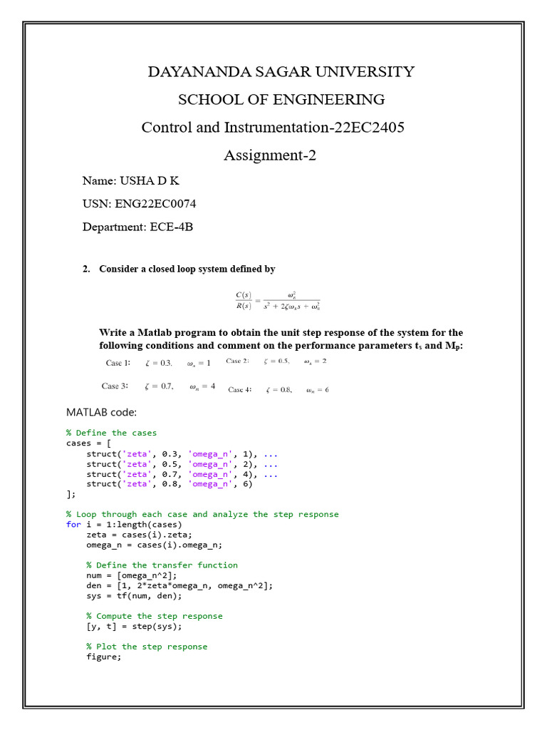 MATLAB Control System Analysis and Design | PDF | Electronic ...