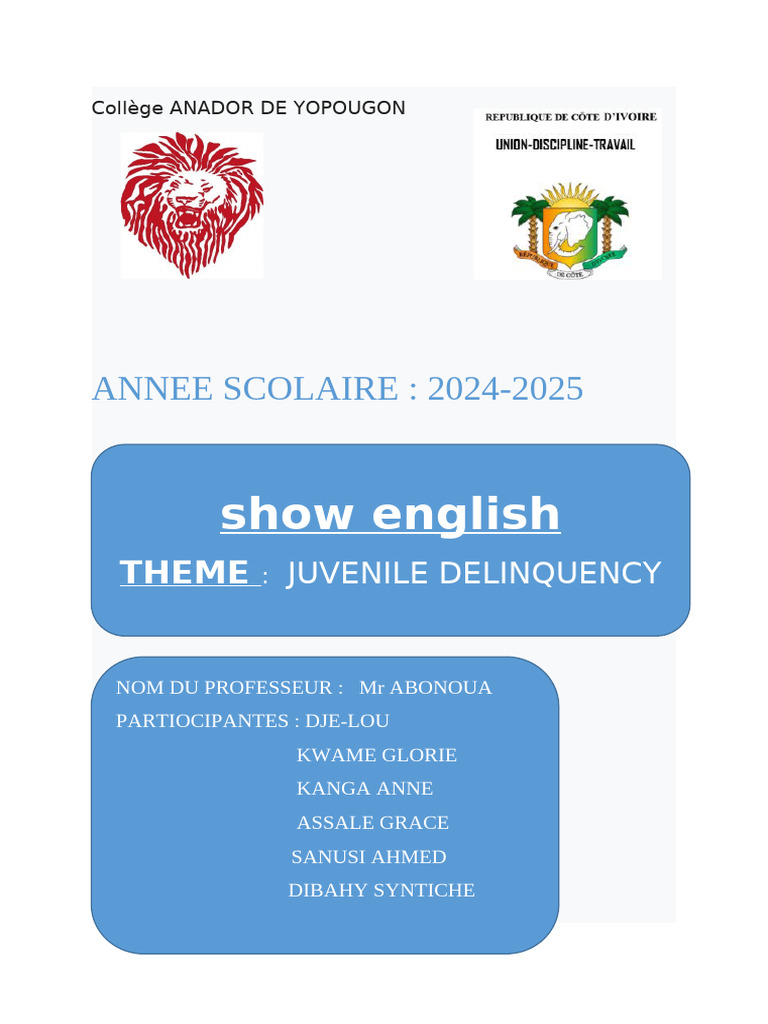Collège ANADOR DE YOPOUGON | PDF | Juvenile Delinquency | Problem Behavior