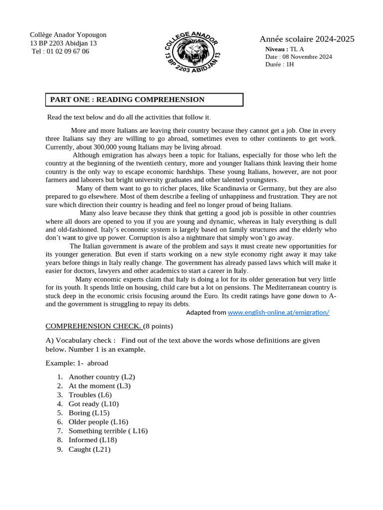 2023 2024 DEVOIR Tle 08 Novembre 2023 1 | PDF | Linguistics