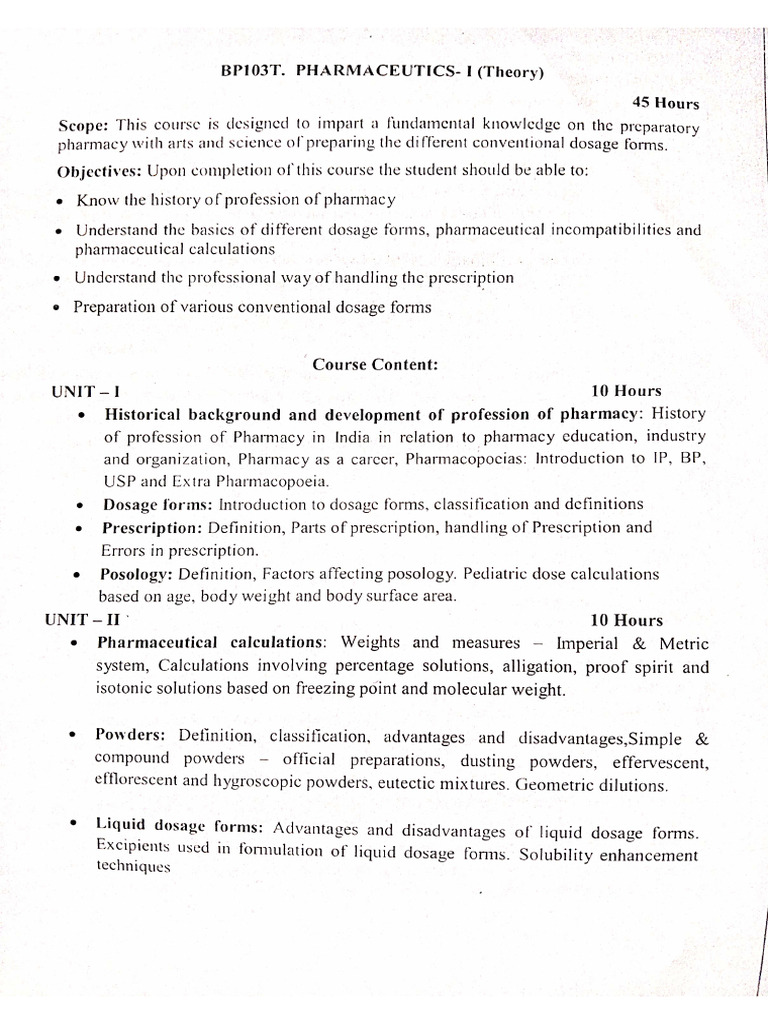 Pharmaceutics Syllabus | PDF