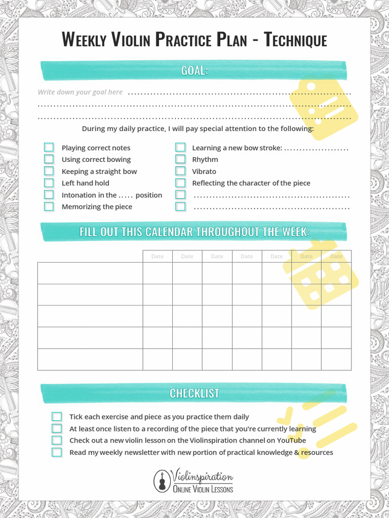 Weekly Violin Practice Checklist | PDF