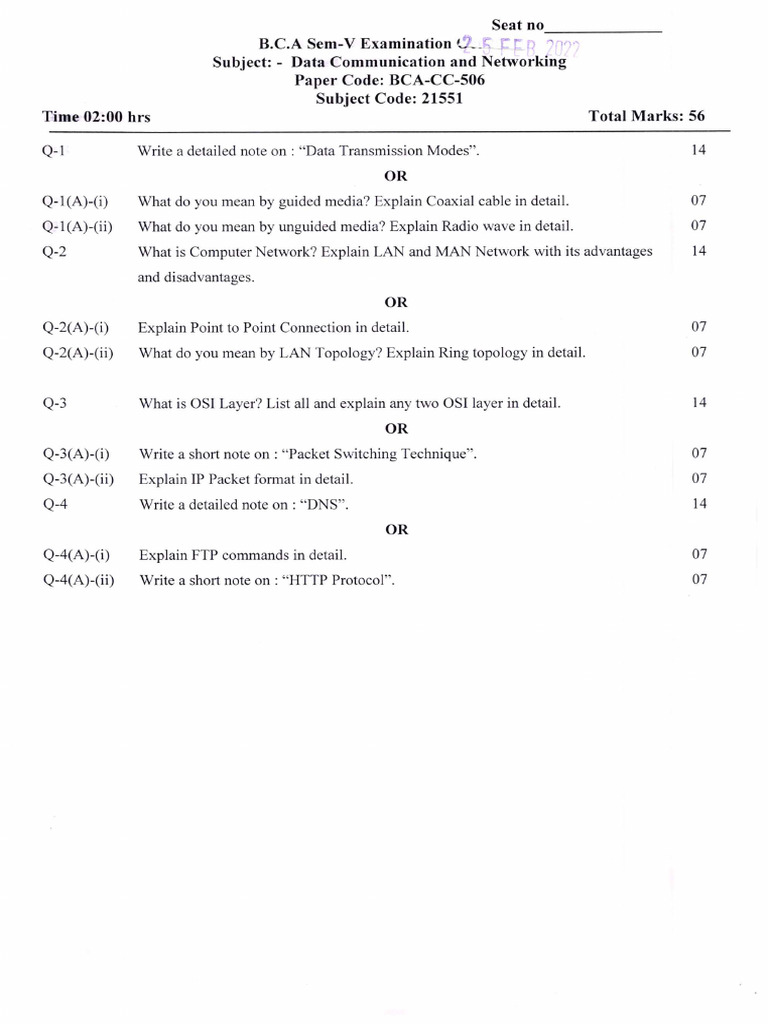 Bca Sem5 21551 Feb-2022 Data Comm. Networking | PDF