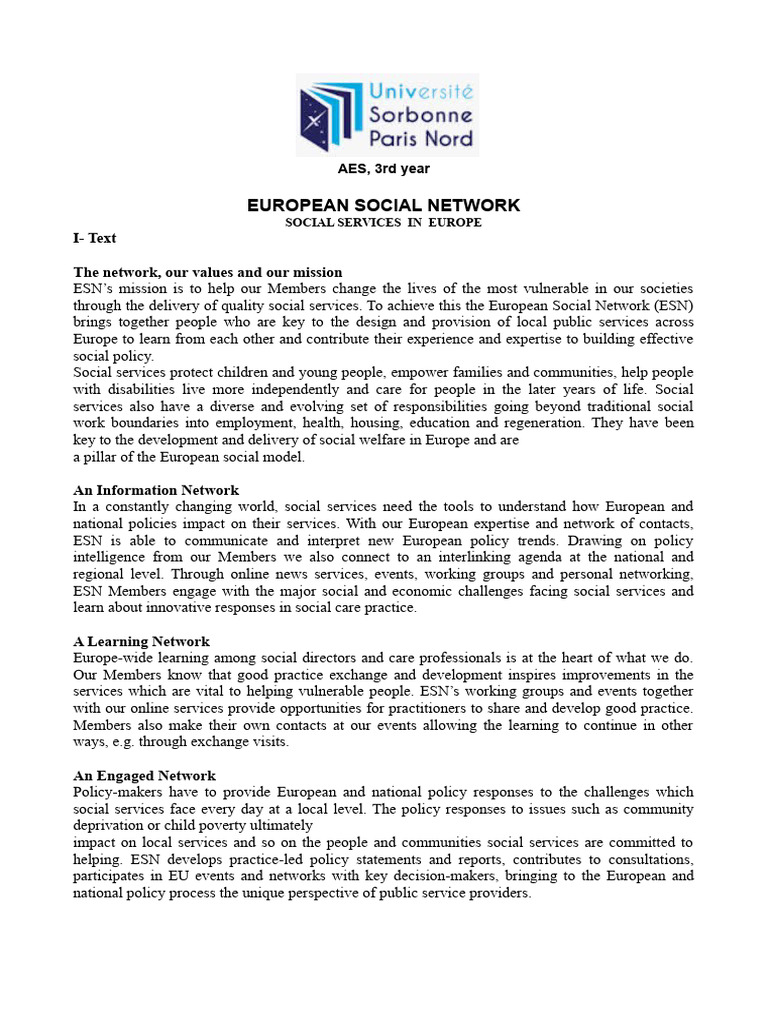 European Social Network: Enhancing Social Services | PDF | European ...