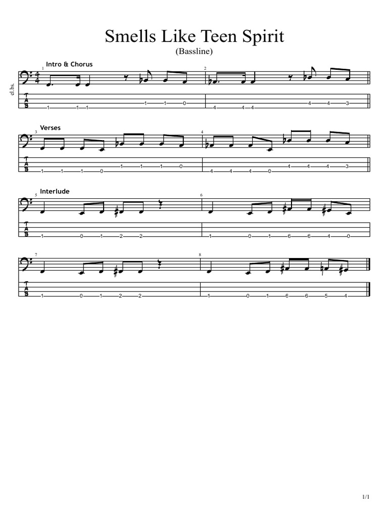 Bassline for Smells Like Teen Spirit | PDF