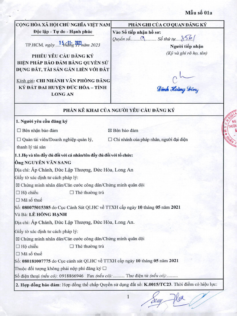 Đăng Ký Thế Chấp K0015 | PDF