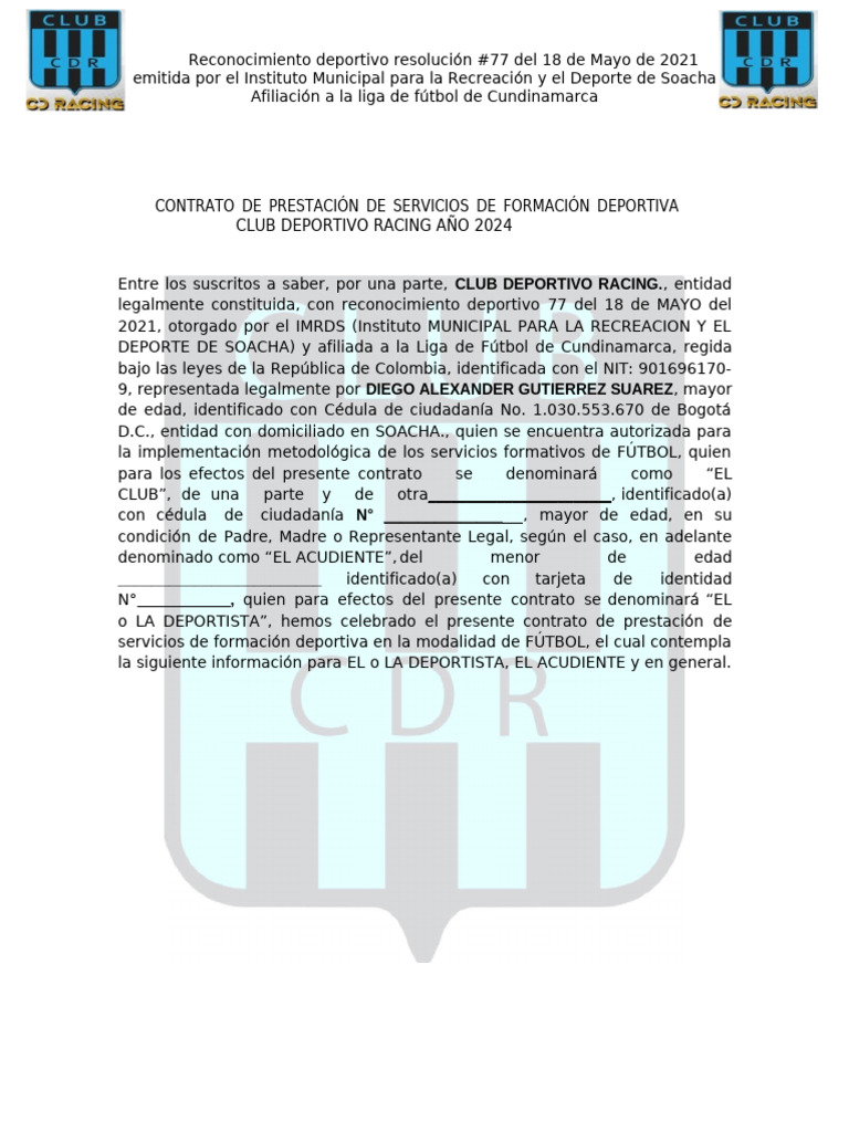 Contrato Padres de Familia SDC 2024 | PDF | Póliza de seguros