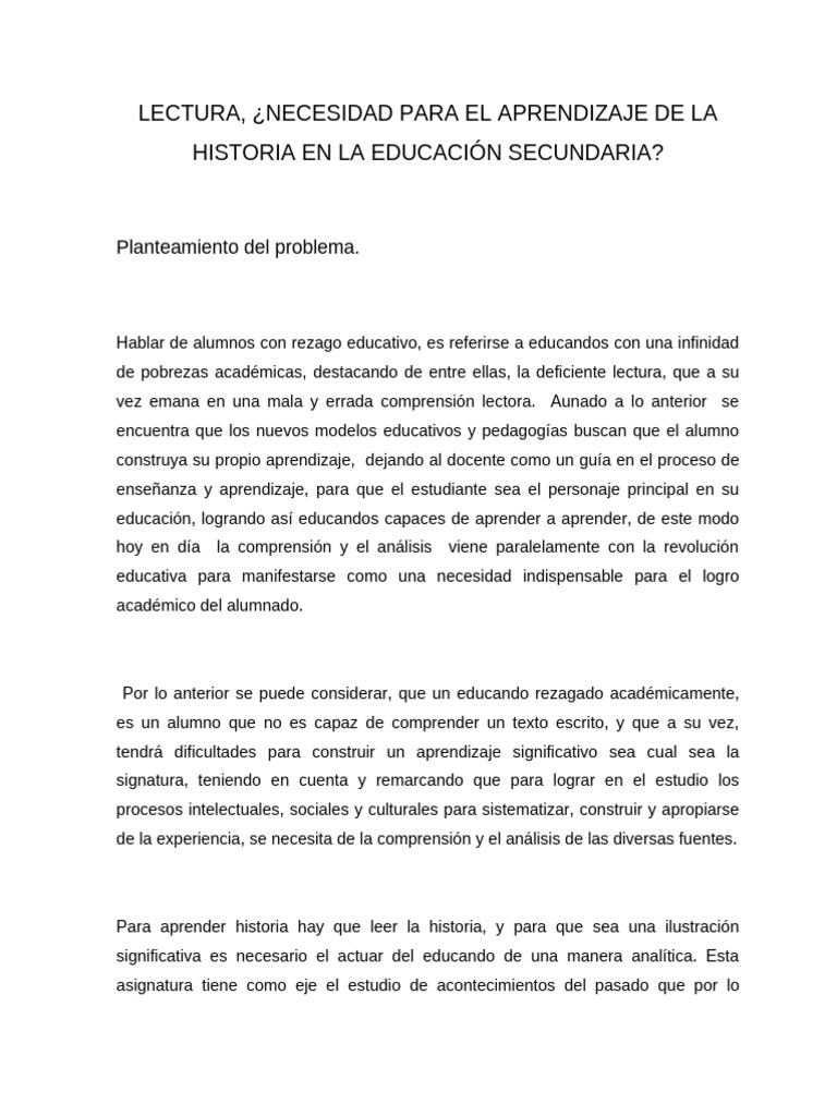 Comprensión Lectora en Historia Secundaria | PDF | Aprendizaje ...