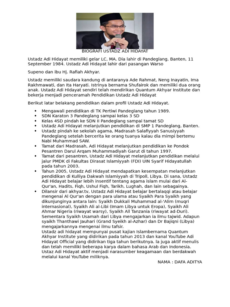 Biografi Ustadz Adi Hidayat-5 | PDF