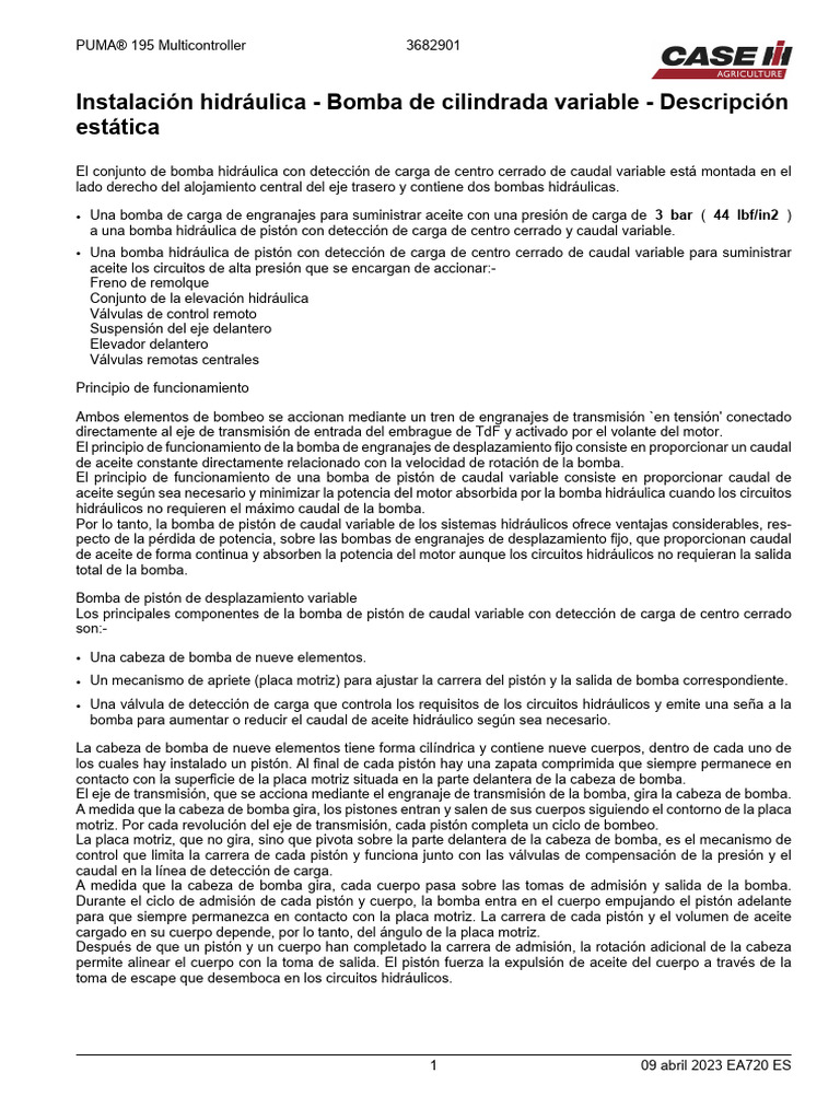 Bomba de Cilindrada Variable Puma 195 Multicontroller | PDF | Bomba ...