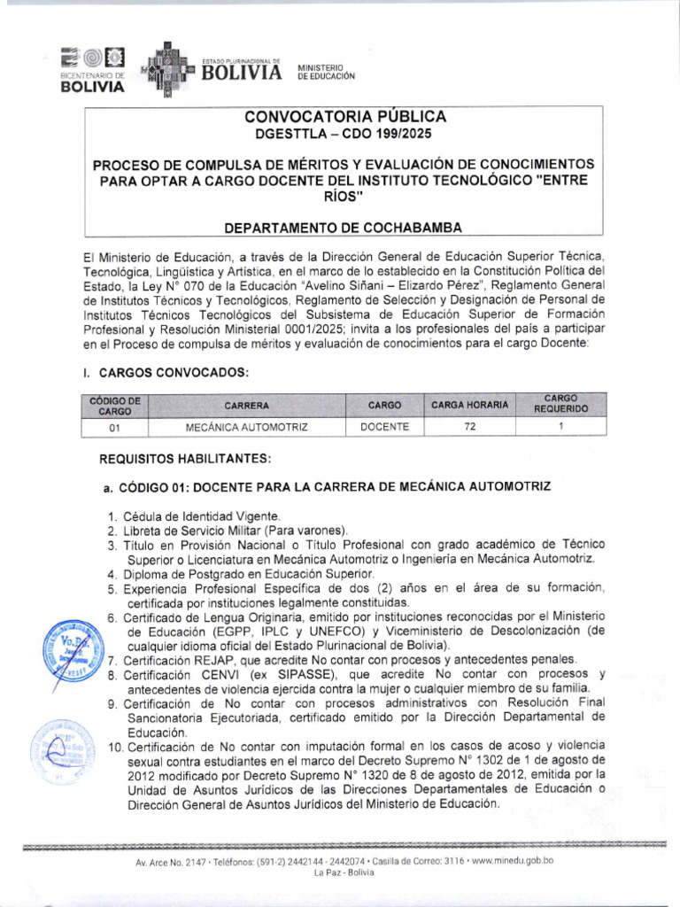 CDO 199 2025 COCHABAMBA ITT EntreRios | PDF