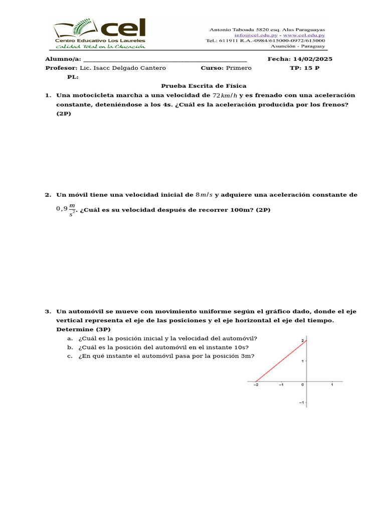 Prueba Complementaria Primero | PDF