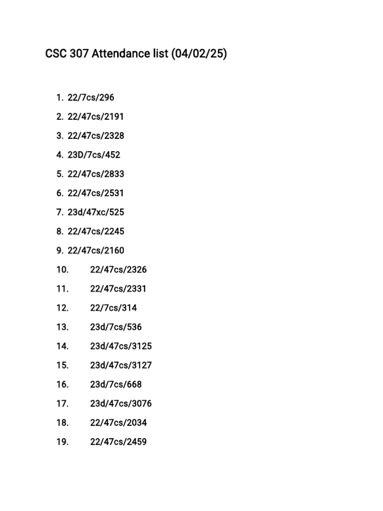 CSC 307 Attendance | PDF