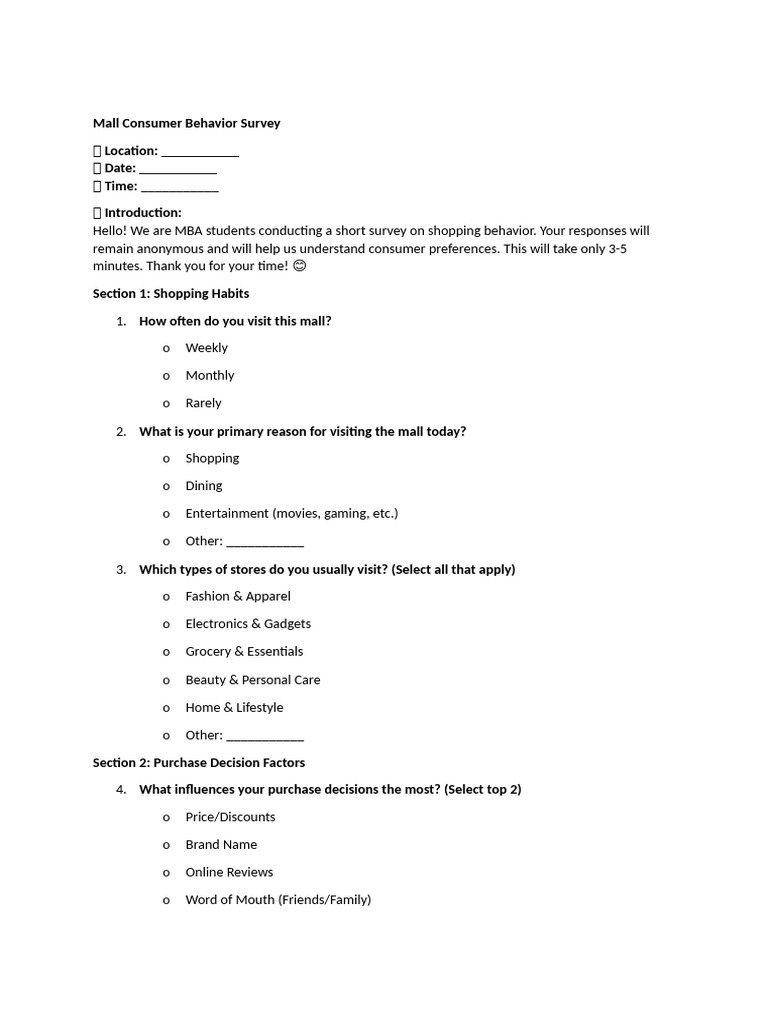 Mall Consumer Behavior Survey | PDF | Consumer Behaviour | Behavior