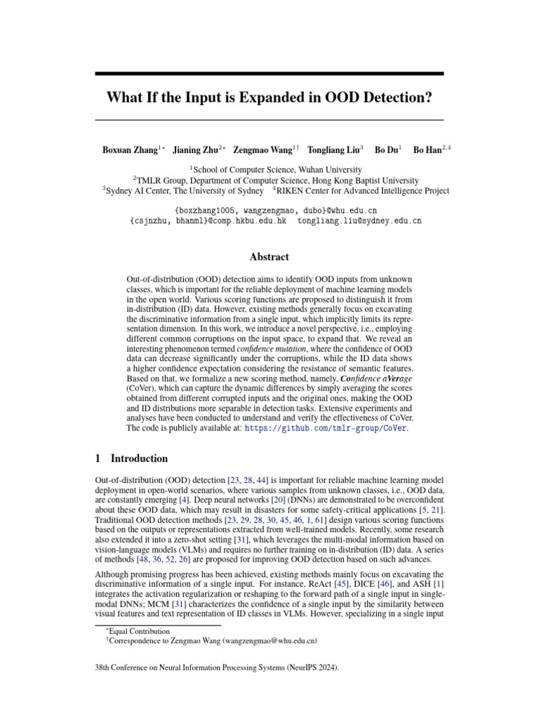 NeurIPS 2024 What If The Input Is Expanded in Ood Detection Paper Conference | PDF | Deep ...