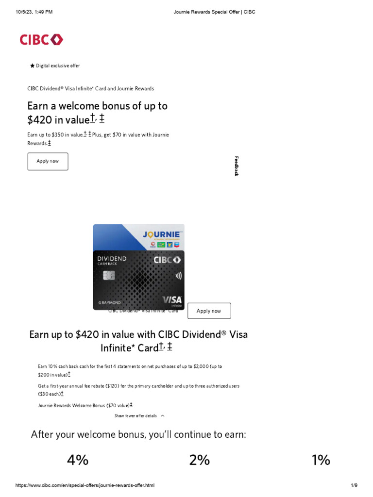 Journie Rewards Special Offer - CIBC | PDF | Credit Card | Payments