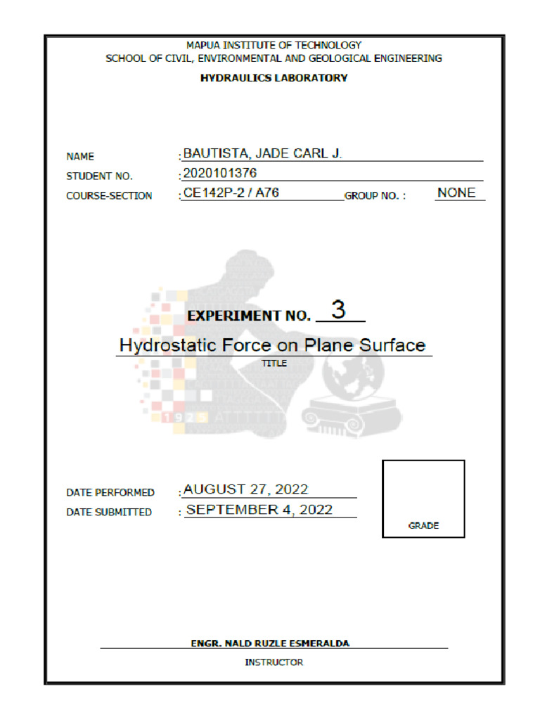 BAUTISTA CE142P-2 A76 Experiment3 Module1 | PDF | Pressure | Force