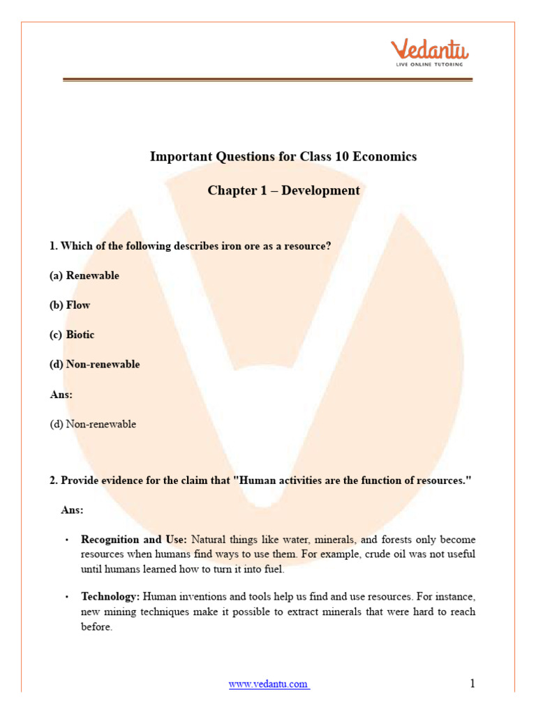 CBSE Chapter 1 Development Class 10 Important Questions - FREE PDF ...