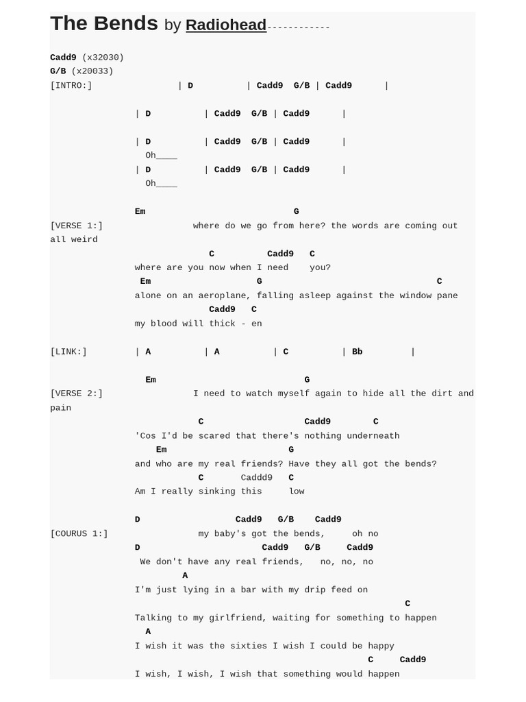 The Bends chords | PDF | Parlophone | Rock Albums