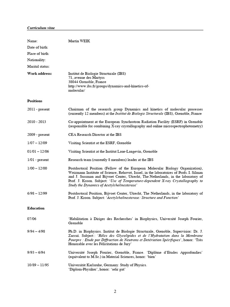 Martin Weik: Research Overview and CV | PDF | Crystallography | Enzyme