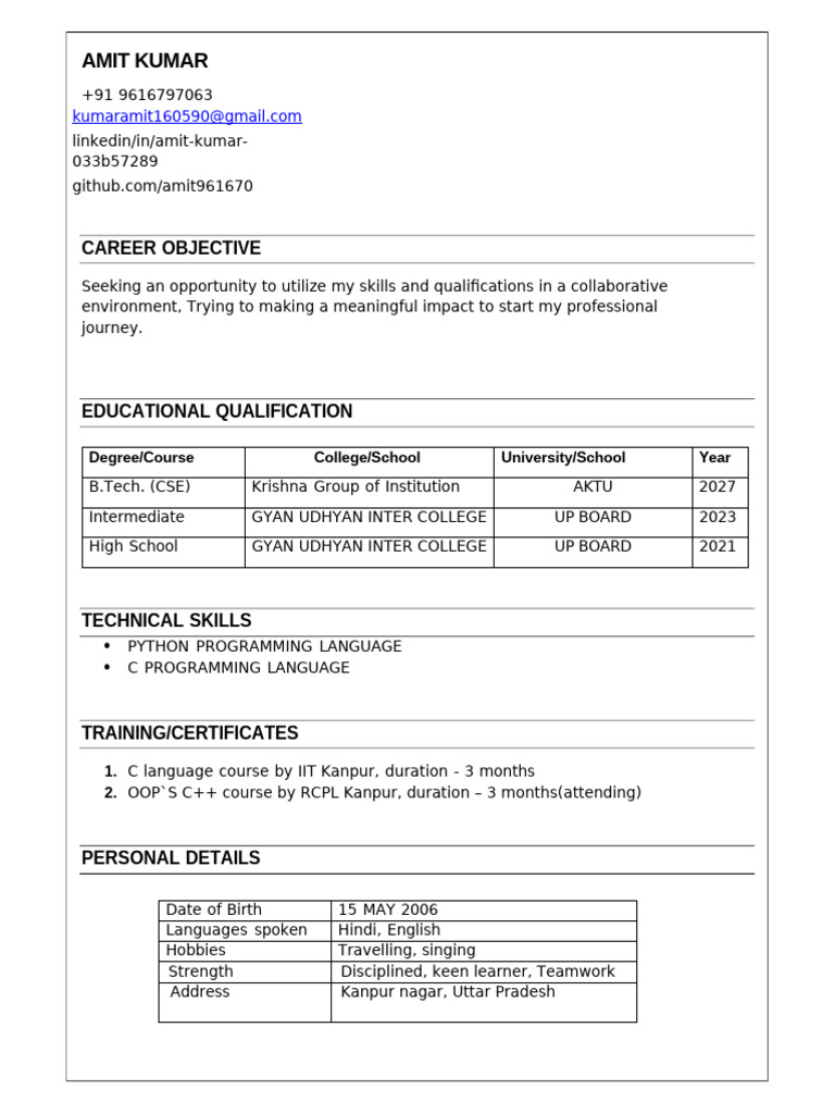 Amit Kumar Resume | PDF